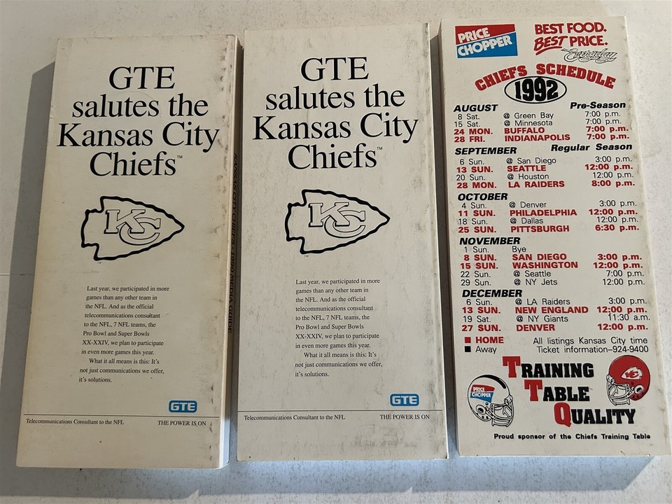 1990 1991 1992 KANSAS CITY CHIEFS Media Guide Yearbook CHERRY Christian ...