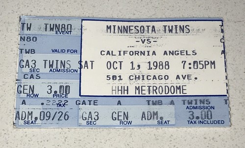 Twins Angels Game Used Ticket Stub Metrodome Kirby Puckett HR #87 MLB ...