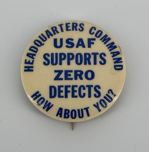 Vintage Military Air Force AF HQ Command Zero Defects ZD Pin Button 1. ...