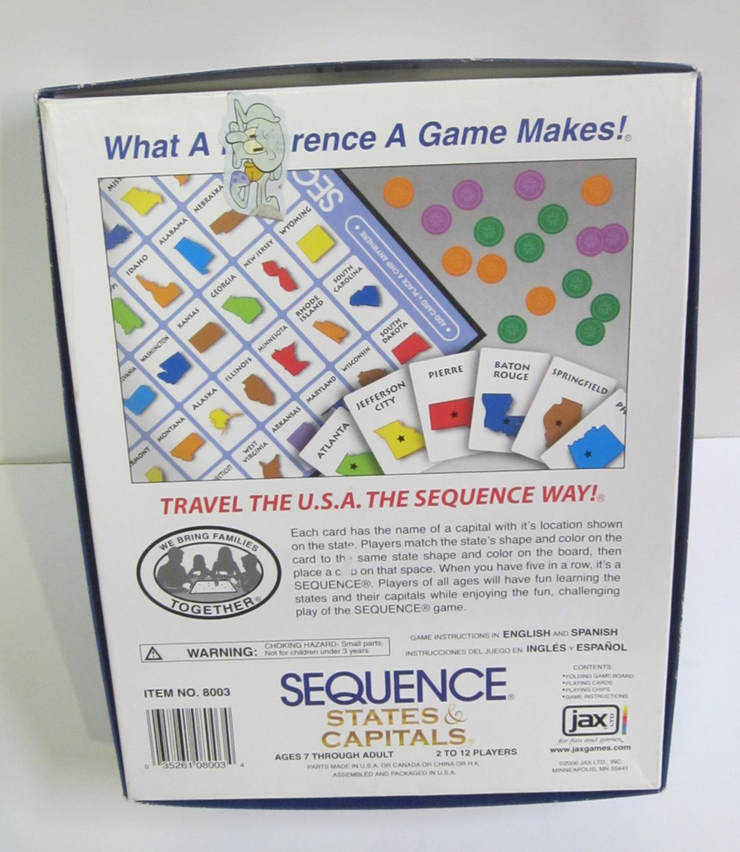 Sequence States and Capitals board Game Jax 2006 Educational Cards Maps ...