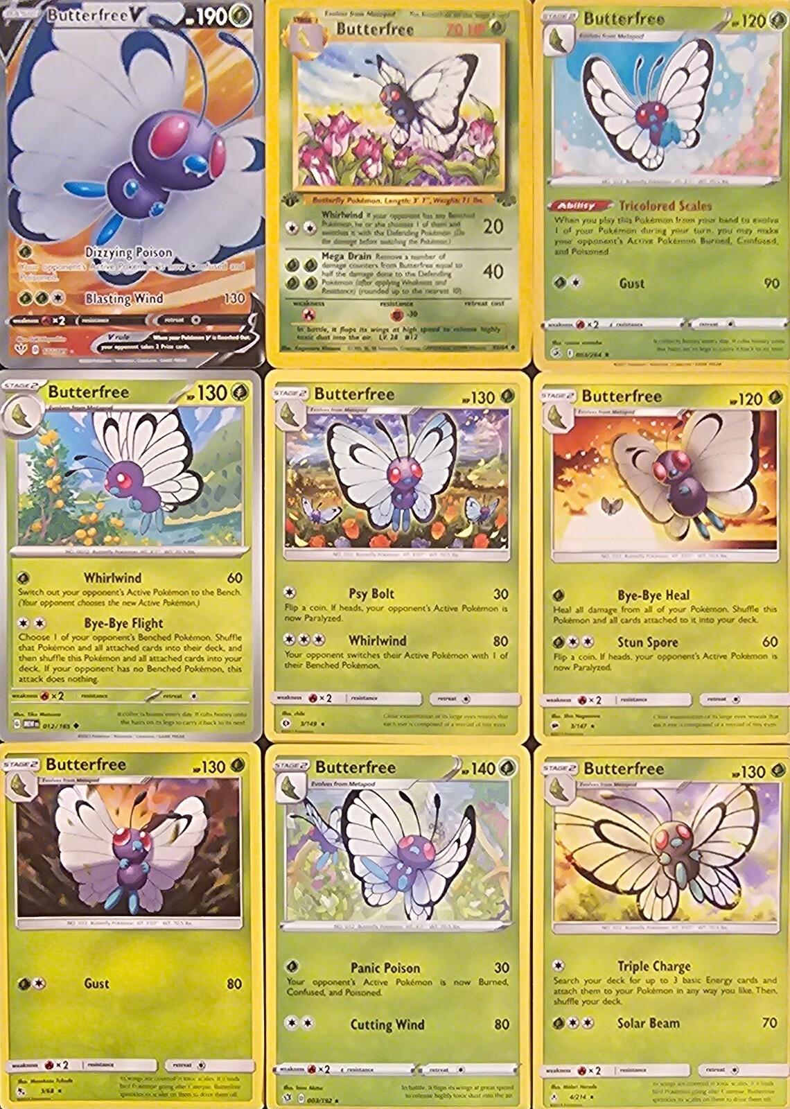 (9x) Butterfree Base Set Full Art HOLO Pokemon Card Collection Set Deck ...