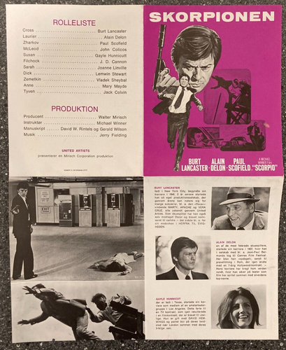 Scorpio Burt Lancaster Alain Delon Paul Scofield 1973 Danish Press ...