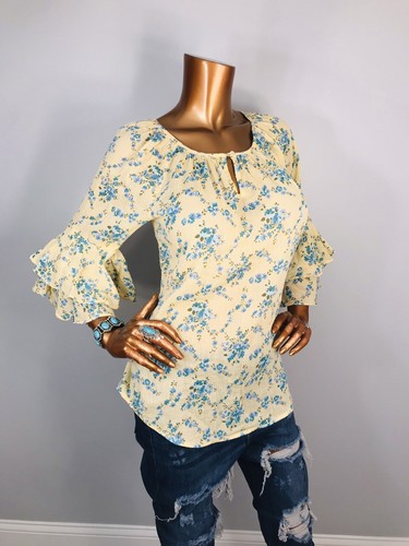 Chaps by Ralph Lauren XL Top Floral Summer Sheer Keyhole Bell Sl Lite ...