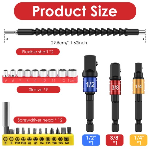 26Pcs Flexible Drill Bit Extension Kit Soft Shaft Screwdriver Kit with ...