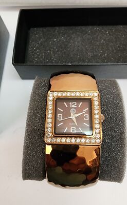 RJ Graziano Quartz Stainless Steel Back Copper Brown Rhinestone Bezel ...
