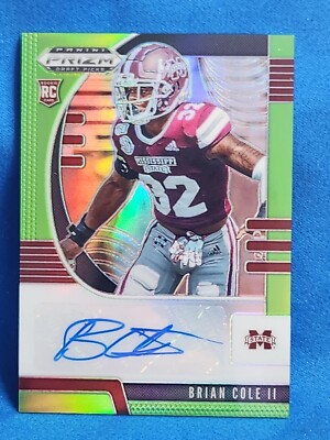 BRIAN COLE II 2020 PRIZM DRAFT PICKS AUTO #254 NEON GREEN PRIZM ROOKIE ...