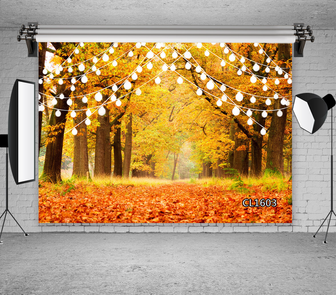 10x8ft Autumn Forest Trees Fall Leaves Lights Photo Background Vinyl ...