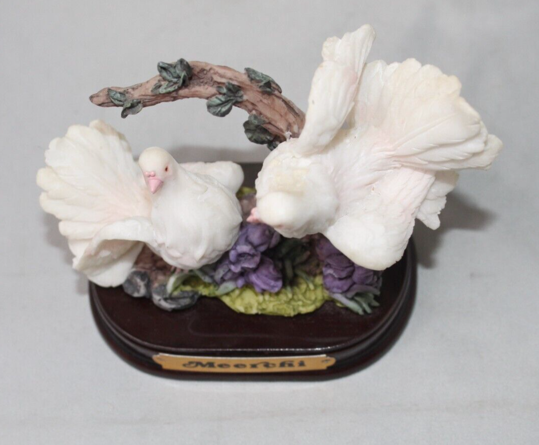 Meerchi pair of white doves purple flower underneath on Wooden Stand 4 ...