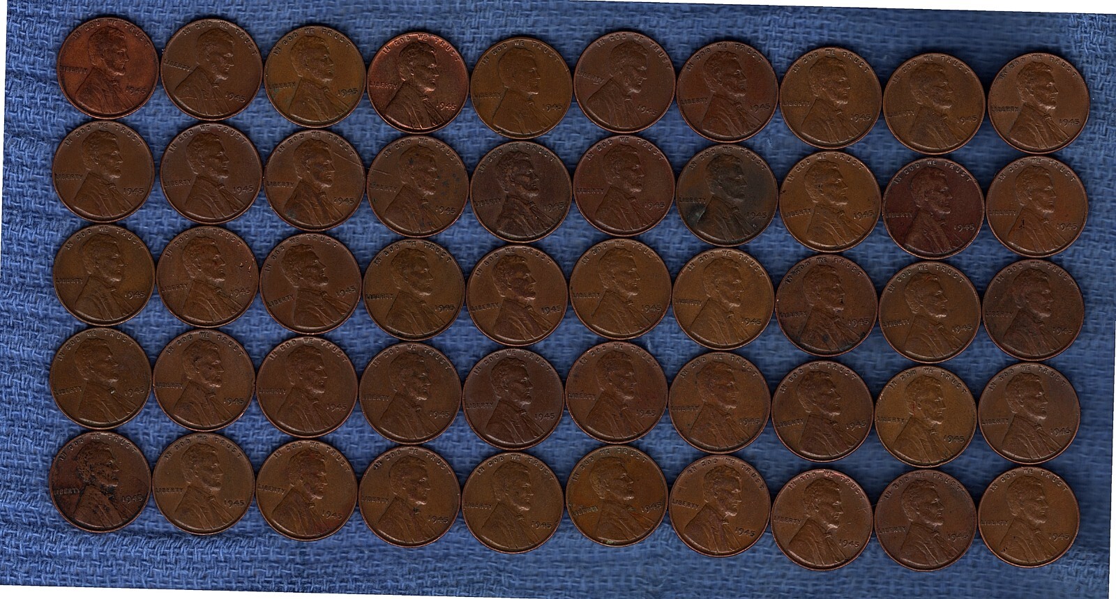 1945P Wheat Pennies, Full roll of 50 pennies Very Nice Coins all ...