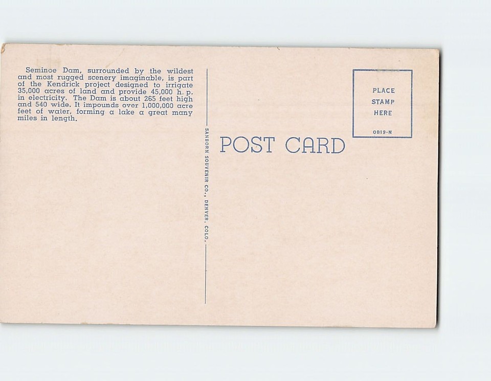 Postcard Seminoe Dam & Lake on the North Platte River Casper Wyoming ...