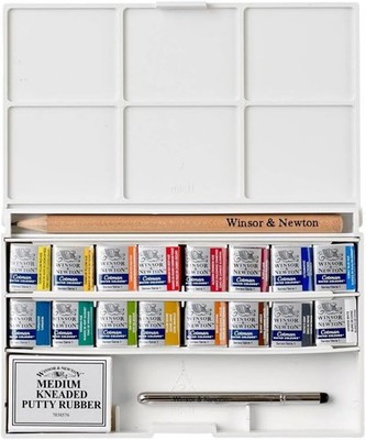 Watercolor Paint Set with 18 Half Pans Portable Pocket Box | eBay