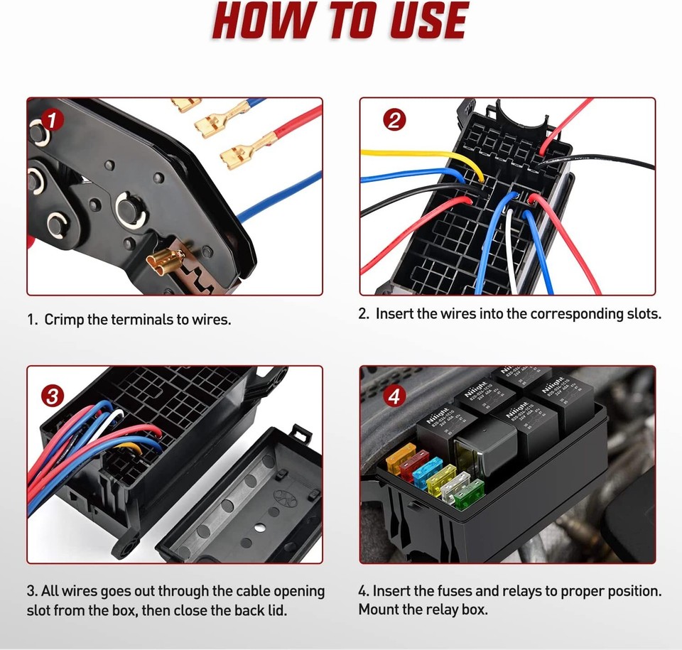 Nilight Fuse and Relay Block Waterproof Relay Fuse Box 12V 6 Slots ...