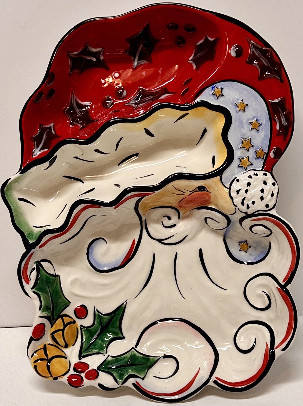 Lg 16”Stonelite Clay Art Merry Santa Divided 3-Part Chip & Dip ...