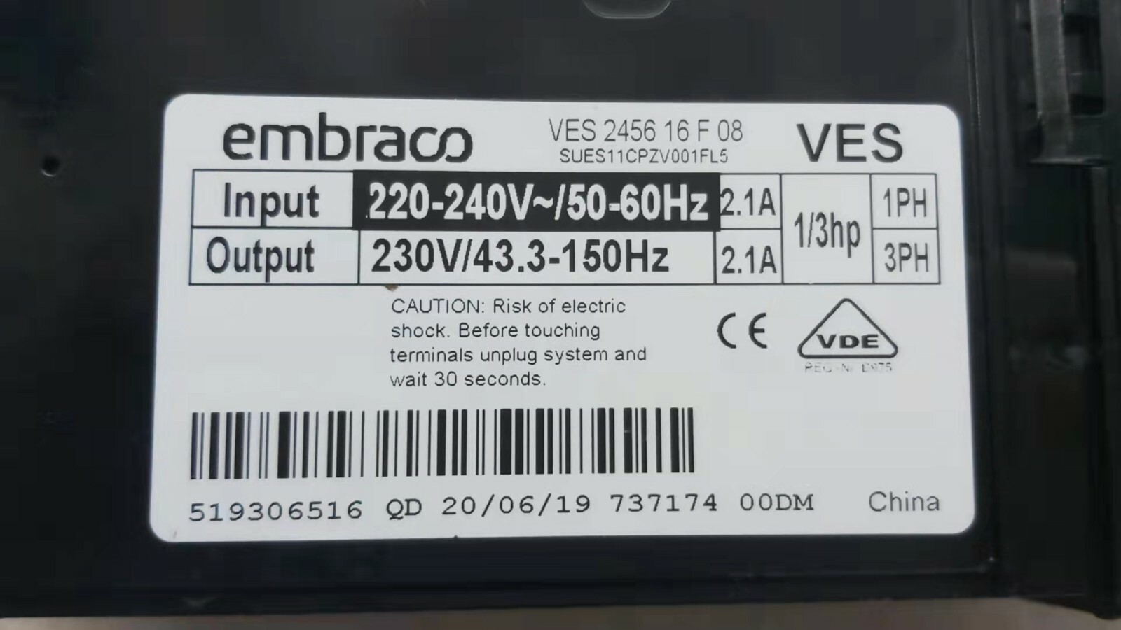 1PCS NEW Refrigerator Inverter embraco VES 2456 40F04 / 00 F 00 for ...