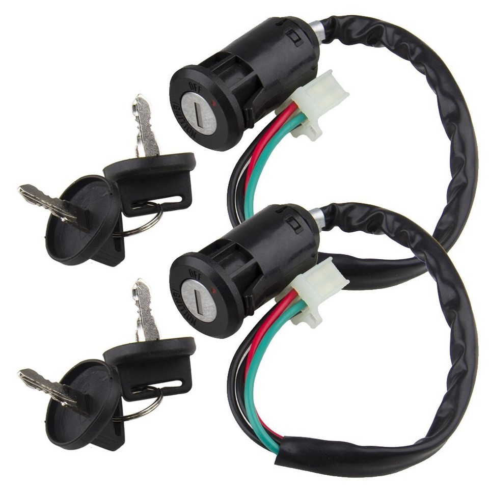 [2Pack] 4 Wires Ignition Switch with 2 Keys, Motorcycle Ignition Switch ...