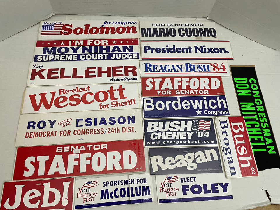 Lot of 18 Polical Bumper Stickers Bush Cheney, Reagan, Jeb, Solomon ...