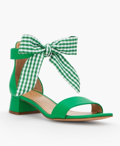 Talbots Green Leather Gingham Tie Block Heel Sandals Size 7 Classic ...