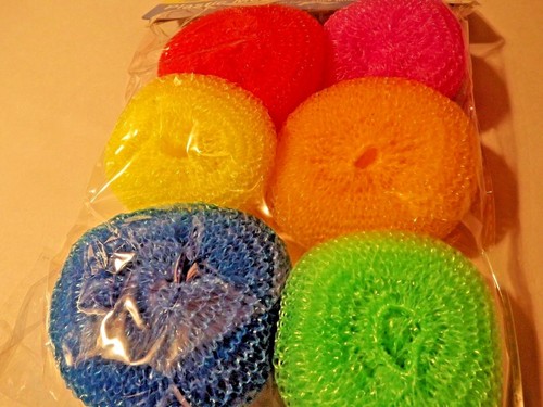 (6) Safe On Non-Stick Surfaces Plastic Mesh Scourer Pads_Ceramic_Teflon ...
