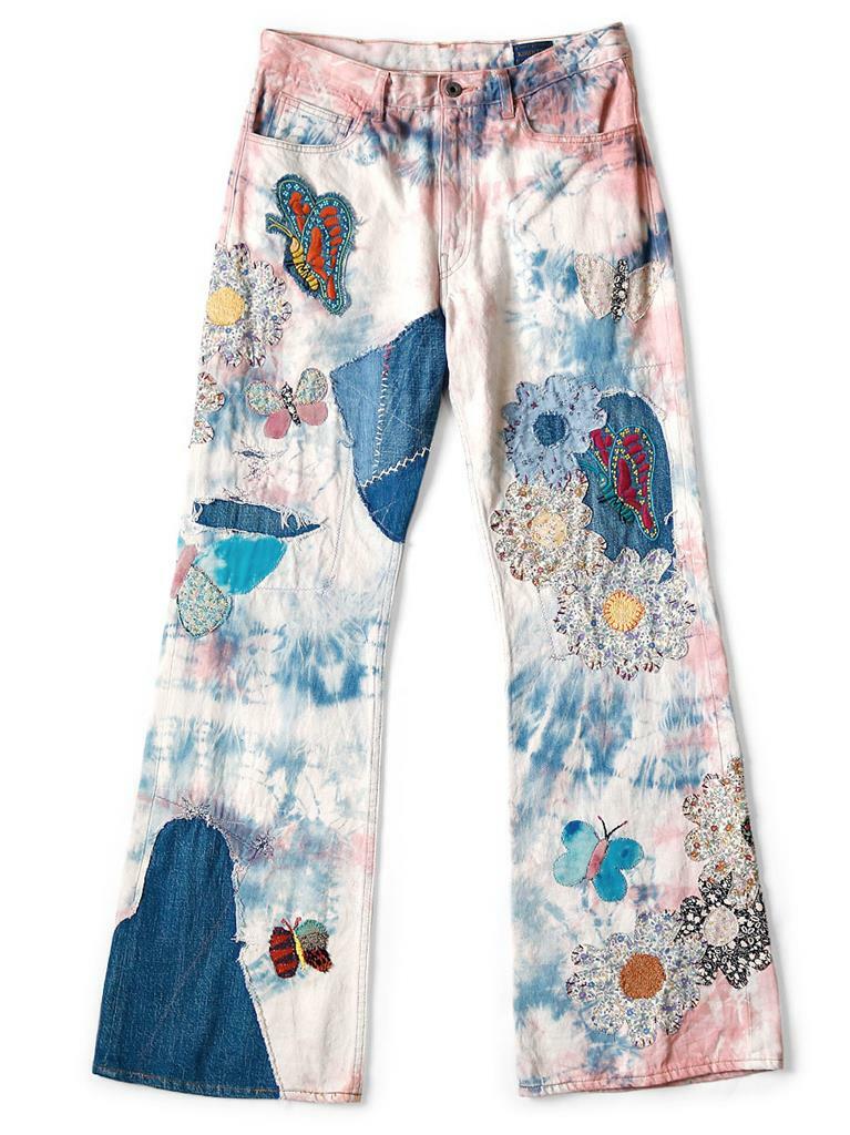 Kapital 12.5oz Crazy Papillon flared jeans denim tie dye patchwork new ...