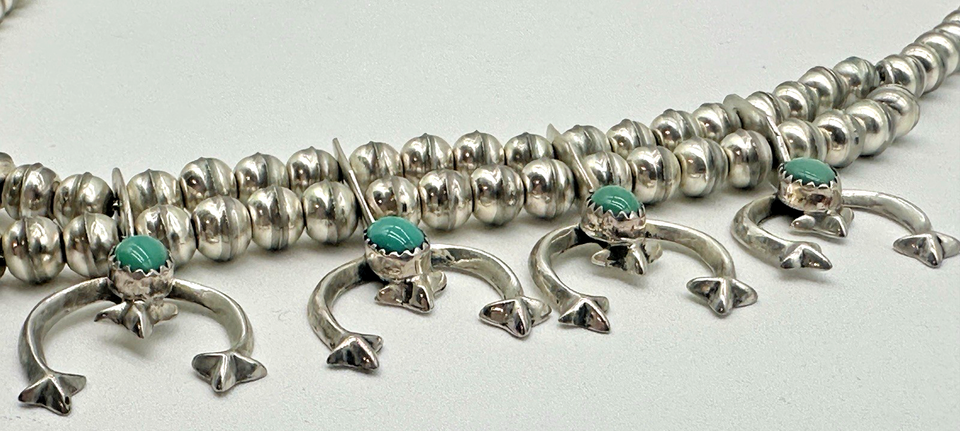Vtg Navajo Helen Harrison Sterling & Turquoise Squash Blossom Necklace ...