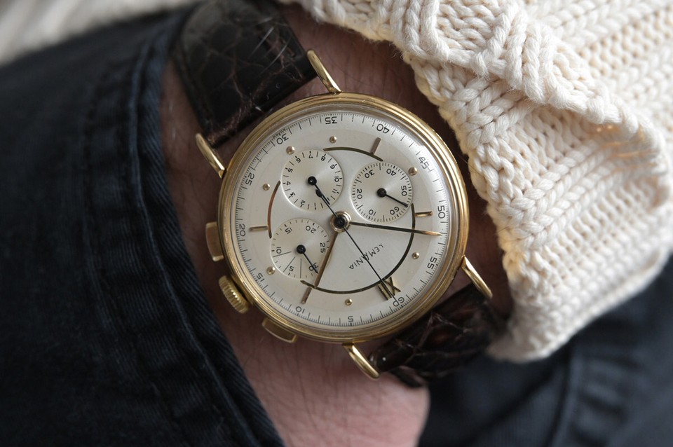 Lemania chronograph, cal. Ch27/Omega 321, 18k solid gold, vintage 50s ...