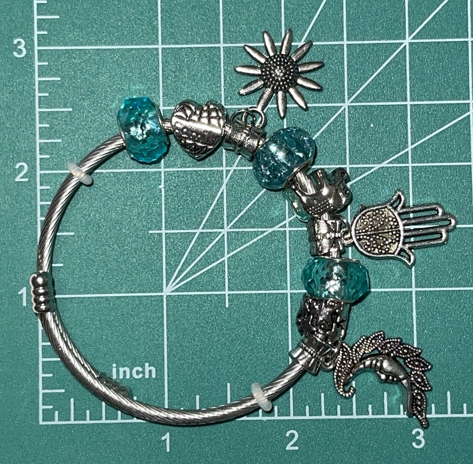 Silver Plated Aqua Light Blue Charm Stretch Bracelet | eBay