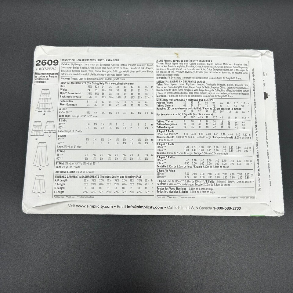 Simplicity 2609 Boho Tiered Skirt 5 Variations Uncut Sz 8-16 | eBay