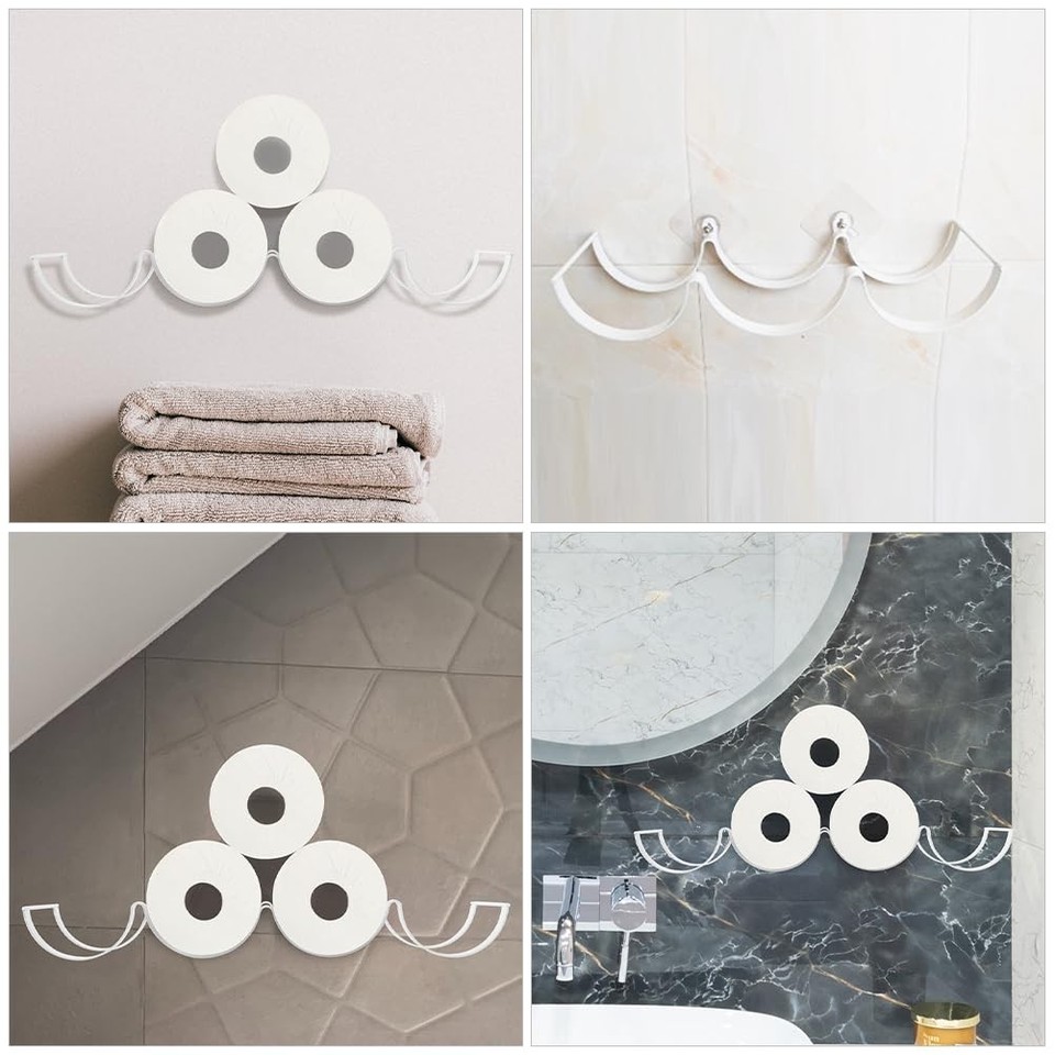 3-Tier Tissue Holder Wall Mount Toilet Paper Shelf with Wave Iron ...