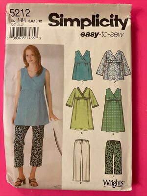 Simplicity sewing pattern 5212 maternity pants dress top size 6 8 10 12 ...