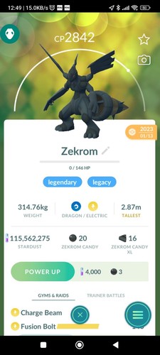 Pokémon Zekrom Legacy ( Fusion Bolt ) GO | eBay