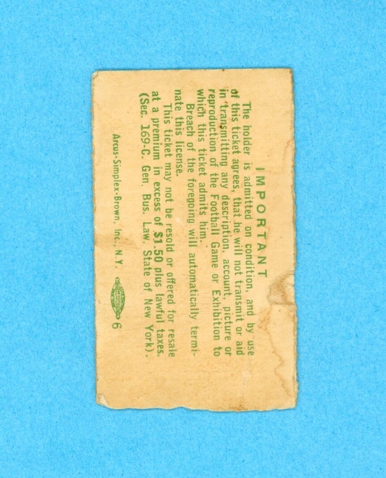 Oct. 26, 1963 AFL Ticket Stub New York Jets vs. Denver Broncos 35-35 ...