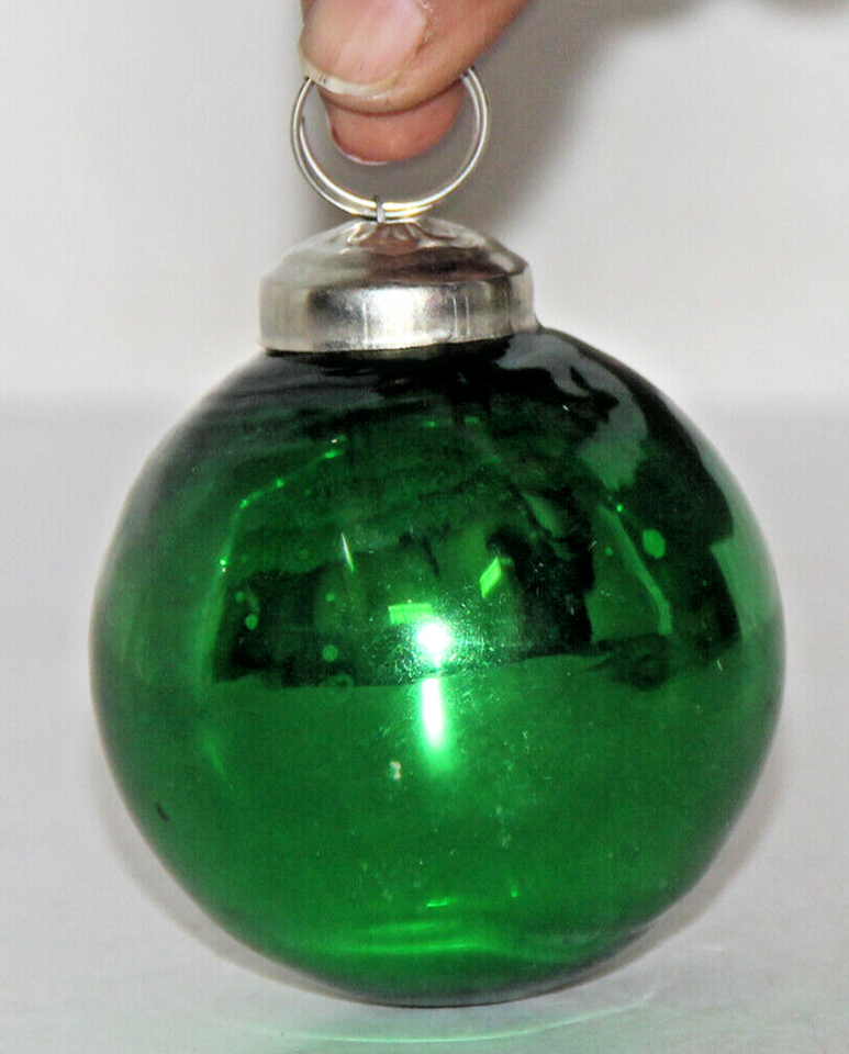 Vintage Look Round 2'' Green Color Glass Kugel/Christmas Ornament 12990 ...