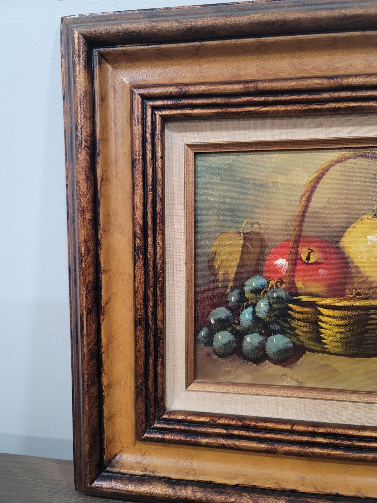 Oil Painting Red Apple, Grapes, & Pear Framed Art Still Life Signed J ...