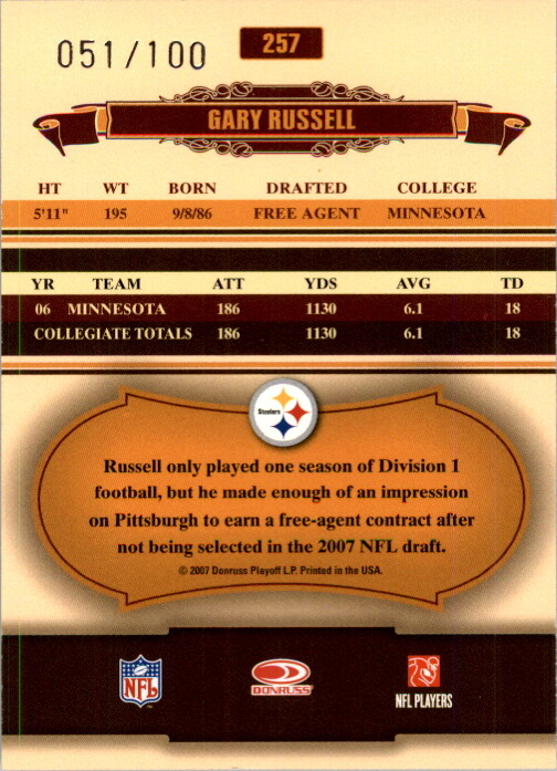 2007 Donruss Classics Timeless Tributes Bronze Card #257 Gary Russell ...