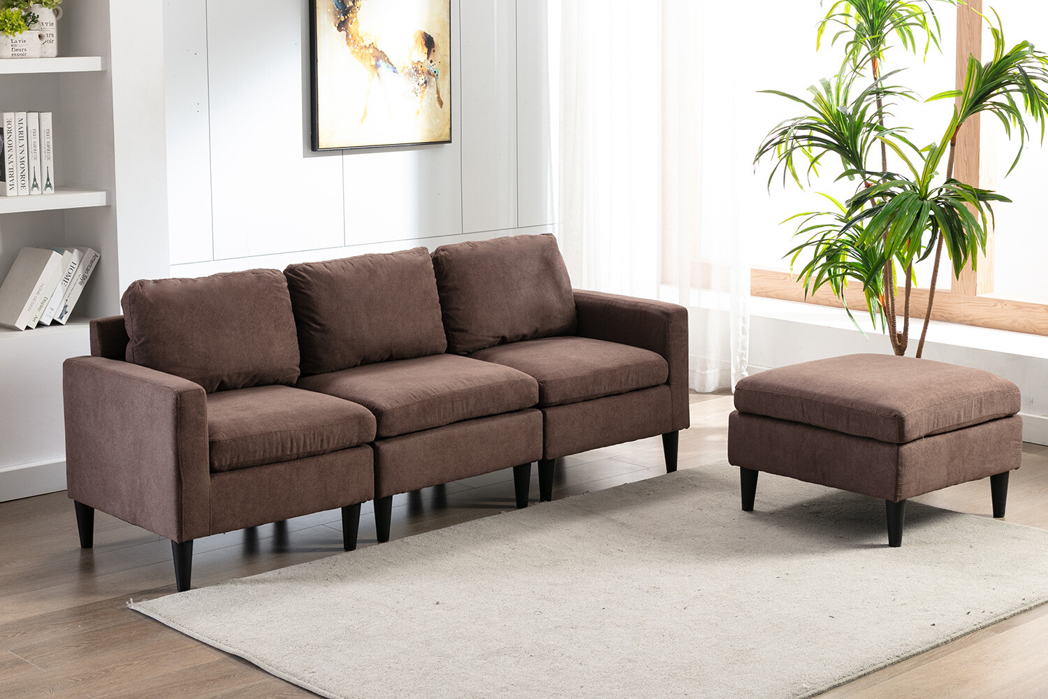 3 Seat Modern Sectional Sofa Couch Sofa Set w/ L-Shaped Chaise for ...