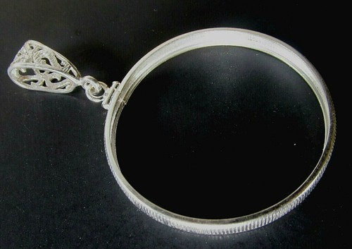 Coin Bezel 39mm 1 oz. Silver Round Reeded Edge Sterling Silver Fancy ...