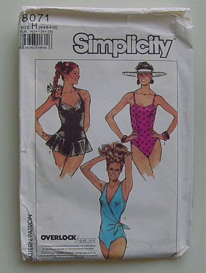 Pattern Simplicity Sewing Vintage 8071 Sz 6-8-10 LADIES SWIMSUIT ONE ...