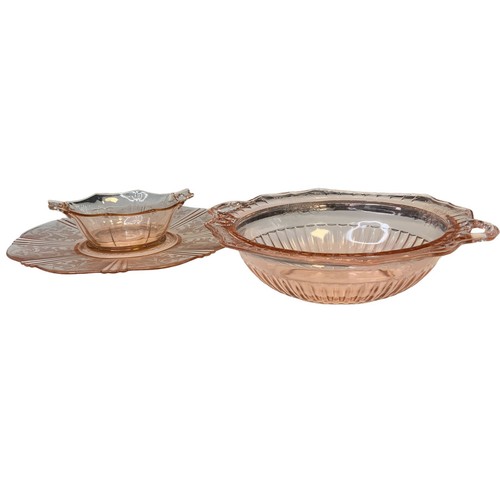 Vintage Pink Depression Glass Mayfair Design Serving Bowl With Handles ...