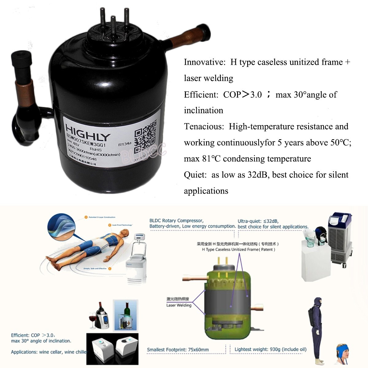 24V 36V 48V Car Refrigeration Air Compressor Fridge Freezer Micro DC ...