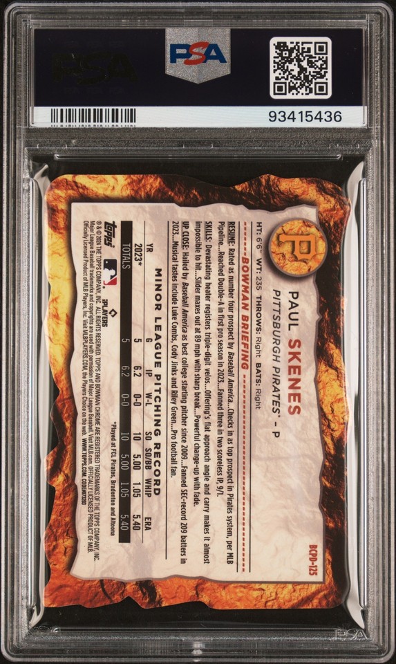 PSA 10 PAUL SKENES 2024 Bowman Chrome PROSPECTOR D/C GOLD NUGGET/49 RC ...