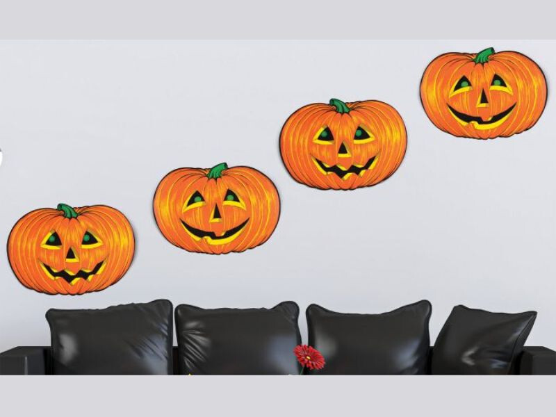 Halloween Jack O Lantern Pumpkin Cutouts Faces Decor Double-Sided 4 ...