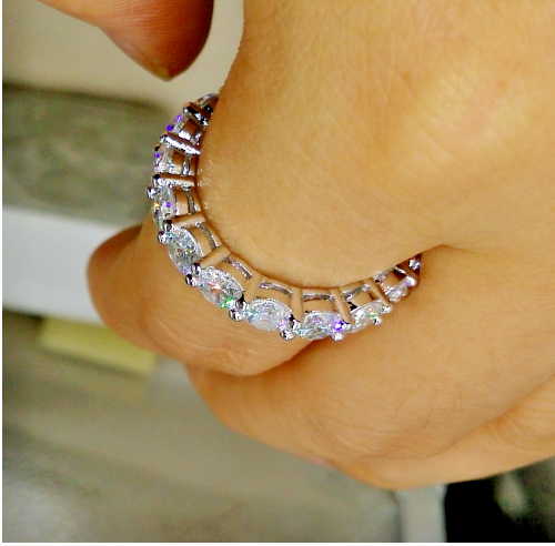 GRA Full Eternity 3ct Moissanite Round Diamond Solid 14k White Gold ...