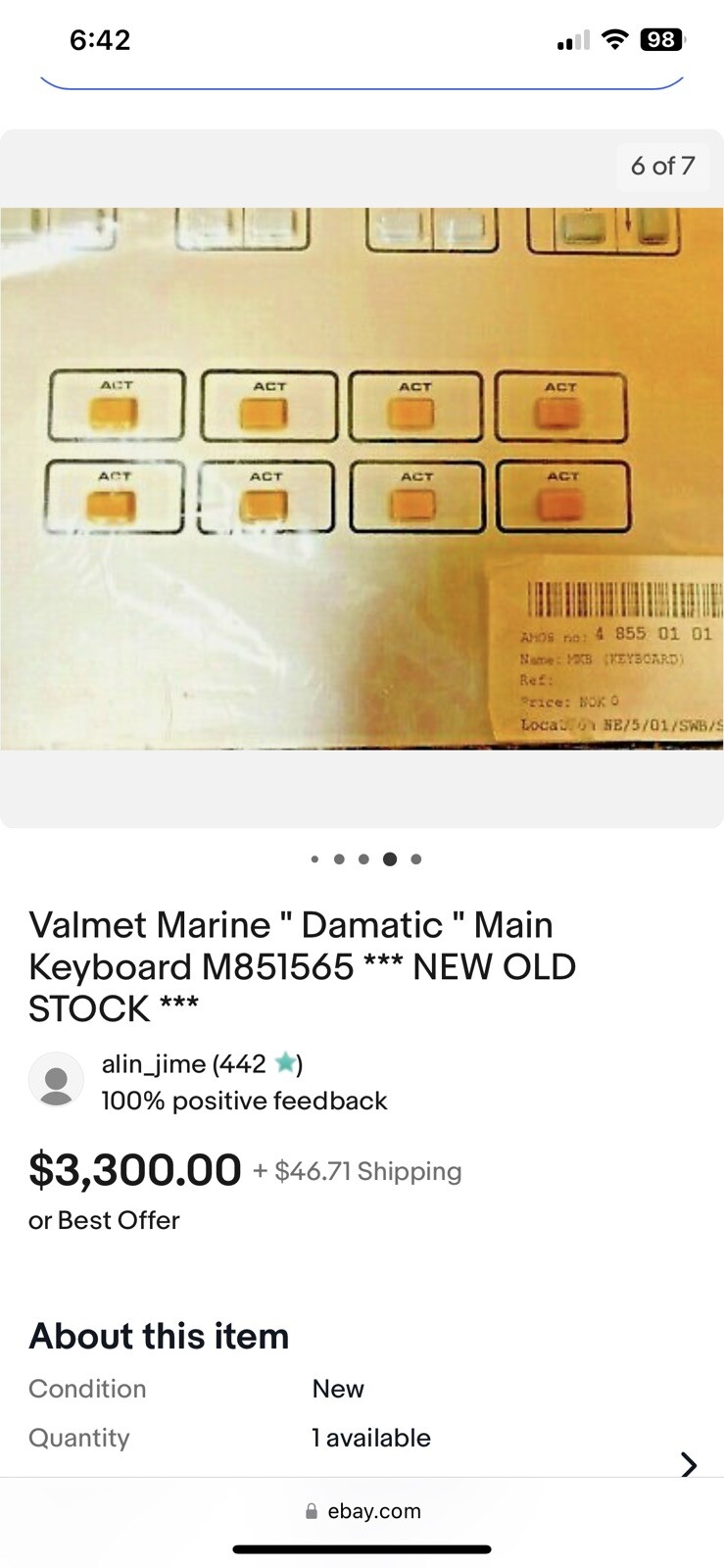 NOS Valmet Marine Damatic M851565 Main Keyboard NEW OLD STOCK | eBay