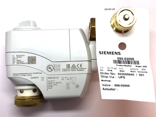 Siemens SSC81U Valve Actuator 24V Non-Spring Return & Valve Model ...