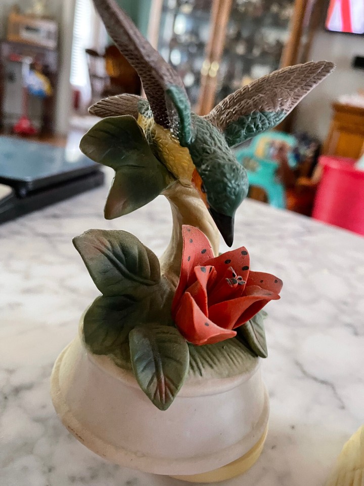 2--Porcelain Humming Bird Figure Wind Up Musical Figure Vintage. Works ...