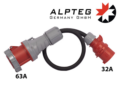 Adapter 5-Pol CEE Stecker 32A auf 5-Pol CEE Kupp. 63A H07RN-F 5G6 ...