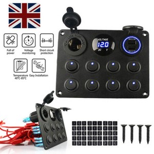 8 Gang Campervan RV 12V LED Light Switch Control Panel Voltmeter USB ...