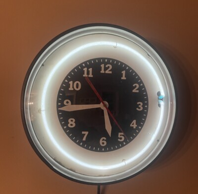 Vintage 50s Lighted NEON PAM Clock Co. Real Glass Front & Aluminum Housing WORKS | eBay