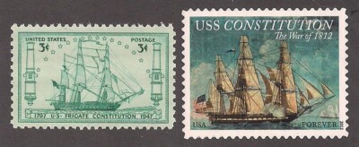 USS CONSTITUTION - OLD IRONSIDES - SET OF 2 U.S. POSTAGE STAMPS - MINT ...