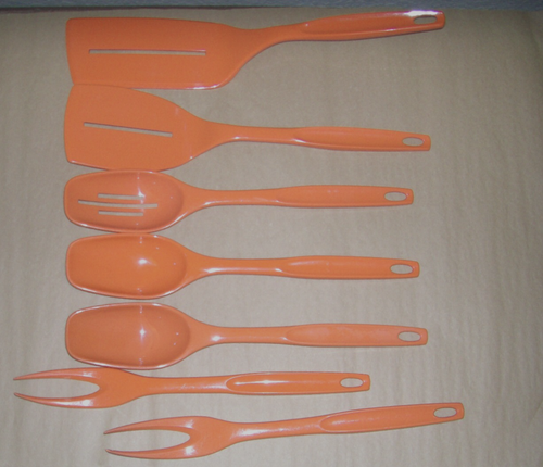 Vintage 7 piece Foley Orange Plastic Nylon 11" Cooking/Serving Kitchen ...